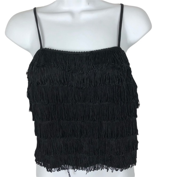 Vintage | Tops | Vintage Womens Black Cropped Top Flapper Fringe Back ...